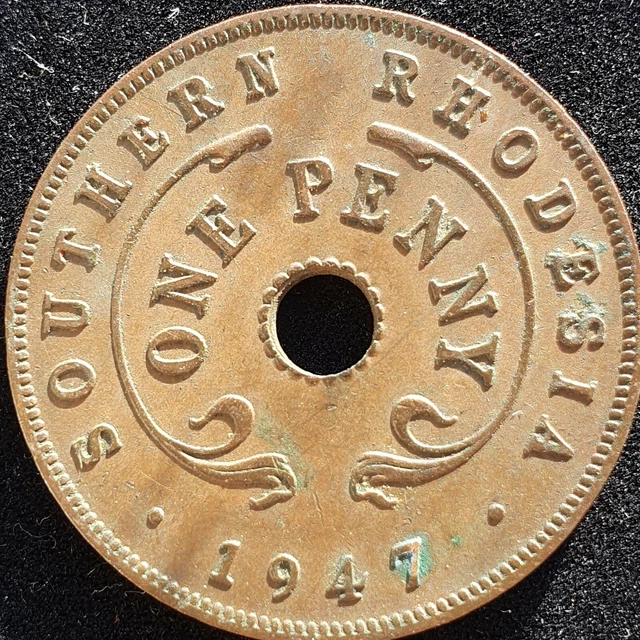 MONETA DA UN Penny Rhodesia Meridionale 1947-Re Imperatore George Vi ...