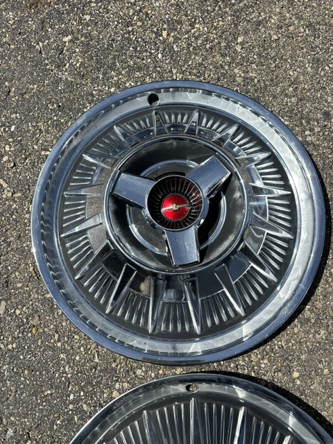1964 FORD THUNDERBIRD hubcaps Set 4 very rare 15”Black/Red Emblem ...