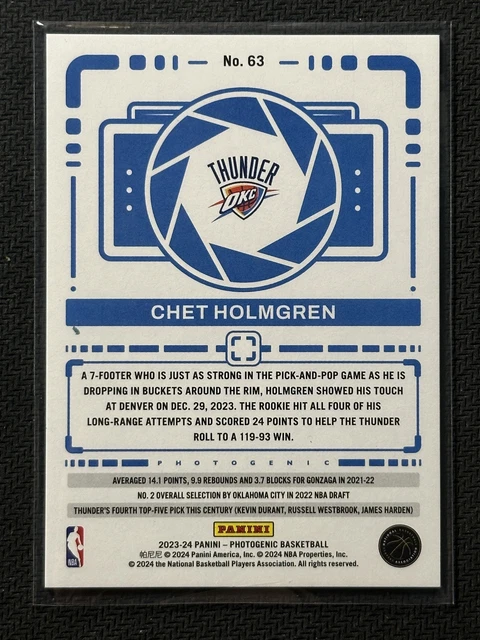 2023-24 PANINI PHOTOGENIC Chet Holmgren #63 OKC Thunder Maze Mojo /25 ...