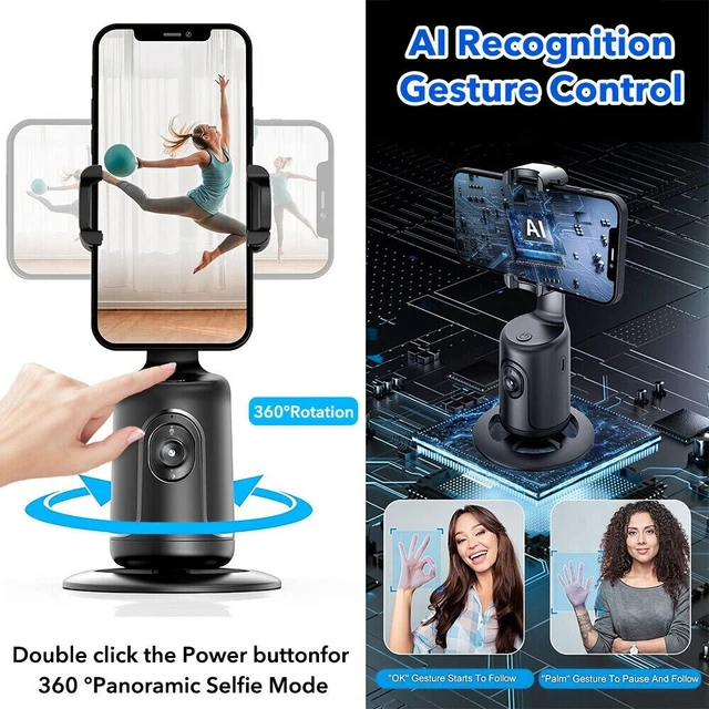 AUTO FACE TRACKING Tripod Holder 360° Rotation Face Body Phone Camera ...