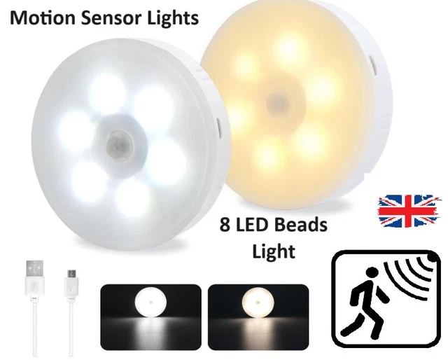 PIR NIGHT LIGHT 8 LED Motion Sensor Lights with USB Cable Cabinet ...