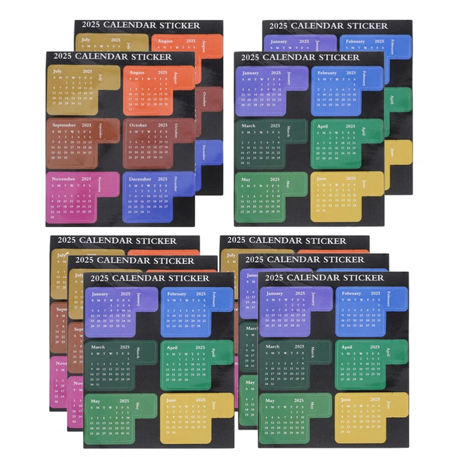 10 SHEETS 2025 Calendar Stickers Monthly Planner Labels Date Decals ...