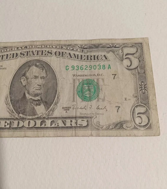 $5 DOLLAR BILL 1988 OLD NOTE OLD DESIGN SMALL HEAD PAPER CURRENCY $25. ...