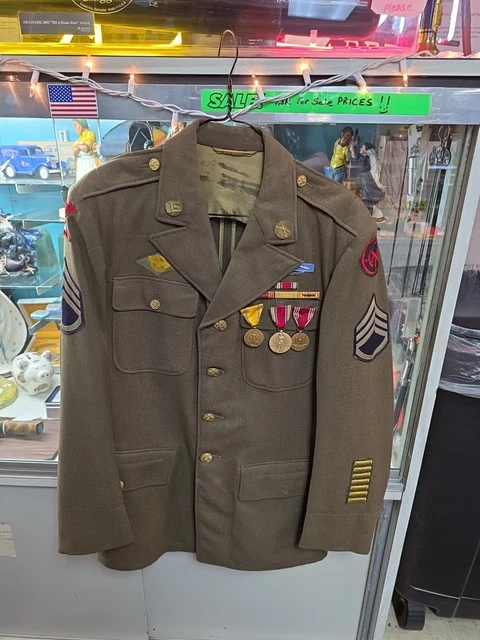 WW2 US ARMY Enlisted Mans 4 pocket uniform Jacket Size 37R ? PATCHES ...