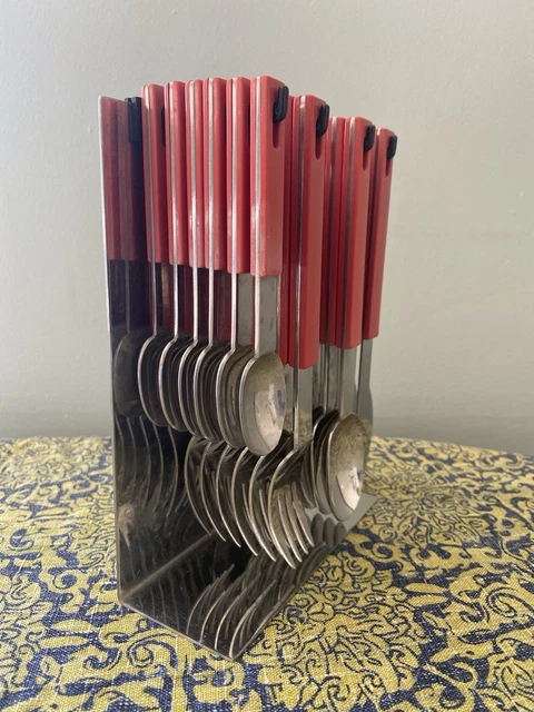 1980'S ITALIAN ABERT Cutlery Set - 24 Pieces Retro Original Vintage Red ...