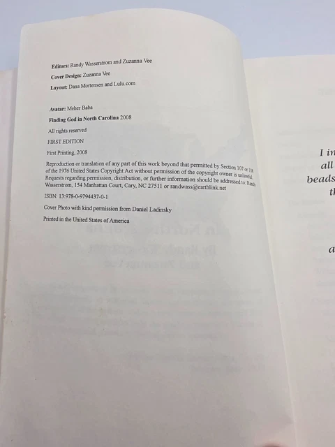 FINDING GOD IN North Carolina by Randy Wasserstrom First Edition Meher ...