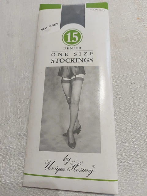 UNIQUE HOSIERY 15 denier Plain Knit New Grey nylon stockings. One size ...