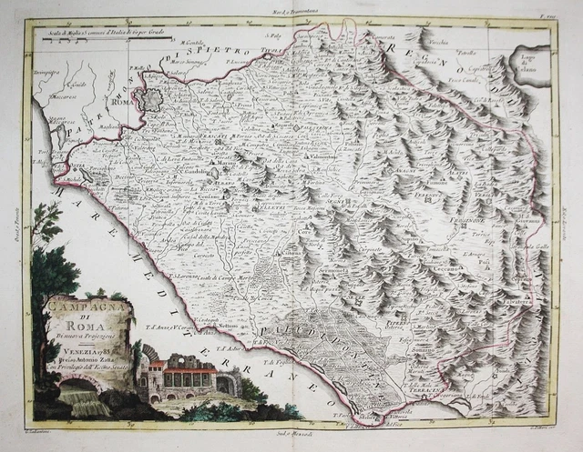 ROMA ROME FRASCATI Anzio Terracina Zatta Map Carte Gravure sur Cuivre ...