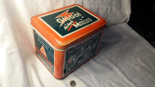 DOSE GLOBOL MOTTENPULVER Geschenkverpackung Vorratsdose Blechdose rot ...