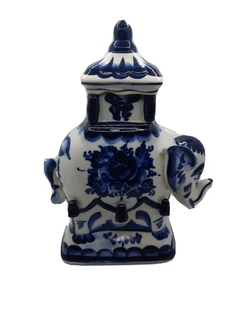 VINTAGE GZHEL RUSSIAN USSR Porcelain Hand Painted Blue White elephant ... VINTAGE GZHEL RUSSIAN USSR Porcelain Hand Painted Blue White elephant ...