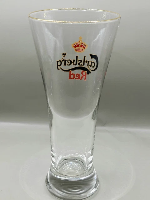 VINTAGE CARLSBERG RED Danish Flare Beer Glass Tall Gold Rim Pilsner ...