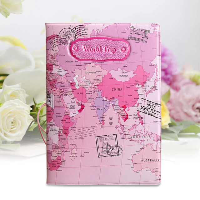 HOUSSE DE PASSEPORT PVC motif carte du monde porte billet de voyage EUR ...