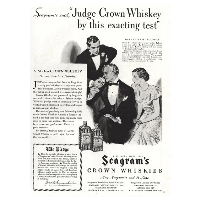 1934 SEAGRAMS CROWN Whiskey: Judge Exacting Test Vintage Print Ad $7.50 ...