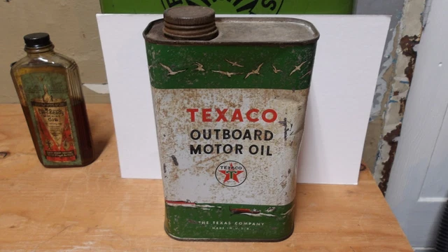 VINTAGE- ORIGINAL 1930'S Texaco Square Outboard Motor Oil Can - FULL ...