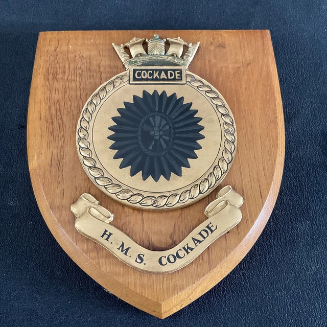 RARE VINTAGE H.M.S. COCKADE Mess Wall Plaque/Shield ~ Royal Navy RN. £ ...