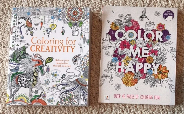 LOT OF 2 New Creativity Color Me Happy Adult Coloring Books BNew Grown ...