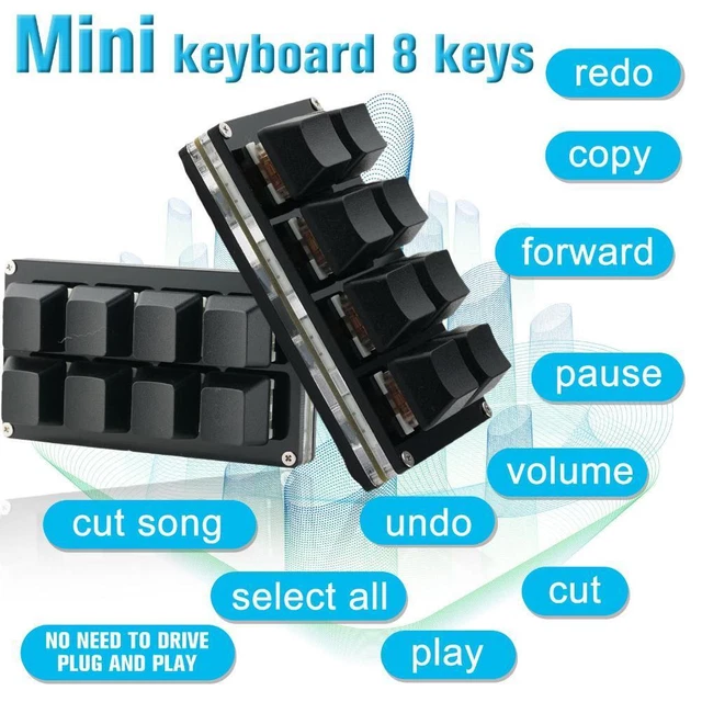 8 KEYS MECHANICAL Keyboard USB Shortcut Programmable For Windows Linux ...