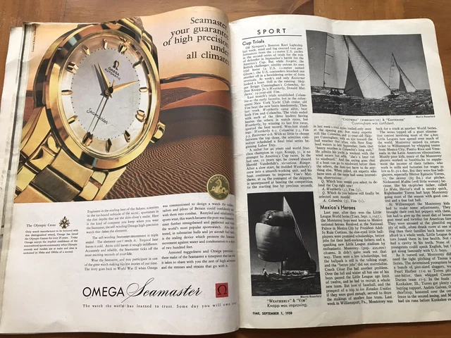 TIME MAGAZINE 1958 Admiral Thatch Naval Aviator War Omega Seamaster ...