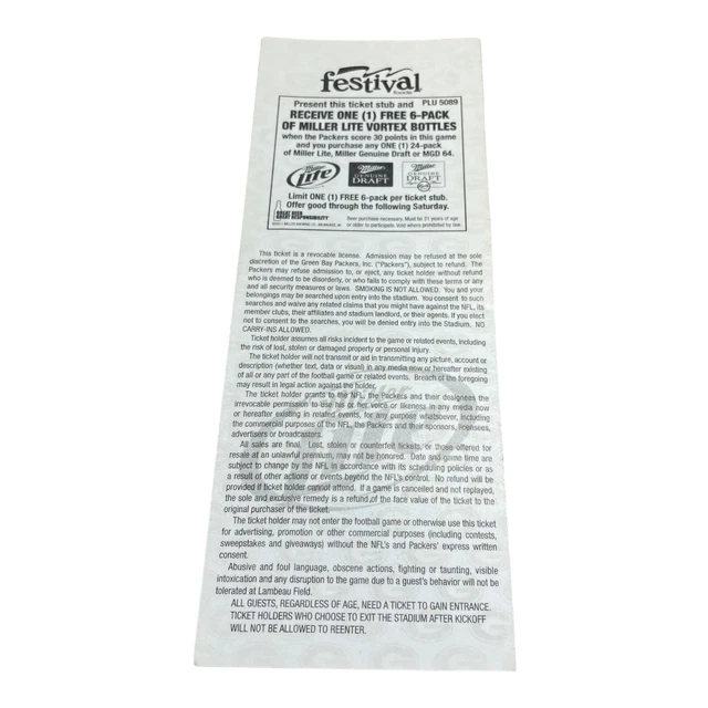 TICKET VIKINGS DU Minnesota @ Green Bay Packers Stub 11/14/11 Lambeau ...