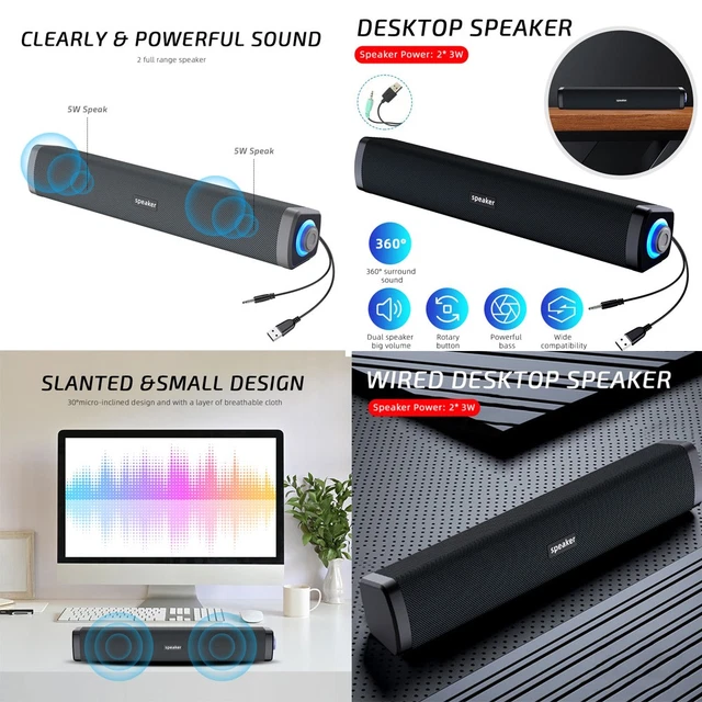 USB WIRED COMPUTER Speakers Portable Subwoofer Sound Bar For Laptop PC ...