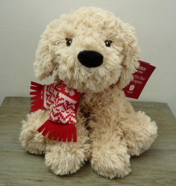 CURTIS THE CAVAPOO Beige Puppy Dog Red/White Scarf Soft Plush Toy 28cm ...