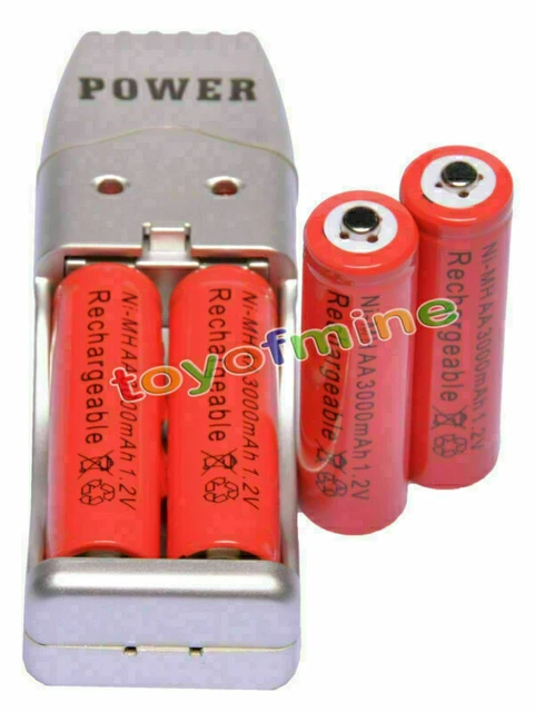 4 XAA RED Color1.2VNi-MH3000mAh Rechargeable Battery+USB Charger $14.86 ...