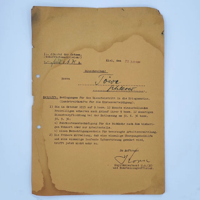 ORIGINAL WW2 WWII German Kriegsmarine soldier volunteer letter document ...