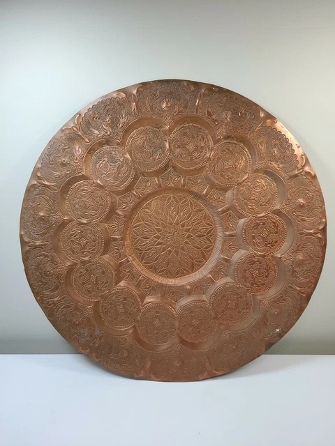 ANTIQUE COPPER PERSIAN Islamic Turkish Tray Plate, Highly Detailed- 14 ...