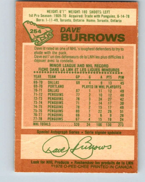 1978-79 O-PEE-CHEE #254 Dave Burrows Toronto Maple Leafs V24453 EUR 1,03 - PicClick FR