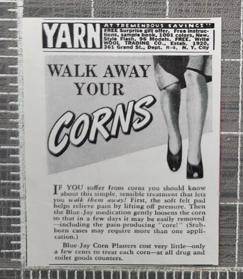 BLUE JAY CORN Plasters Walk Away Your Corns Feet Care Vintage Print Ad ...