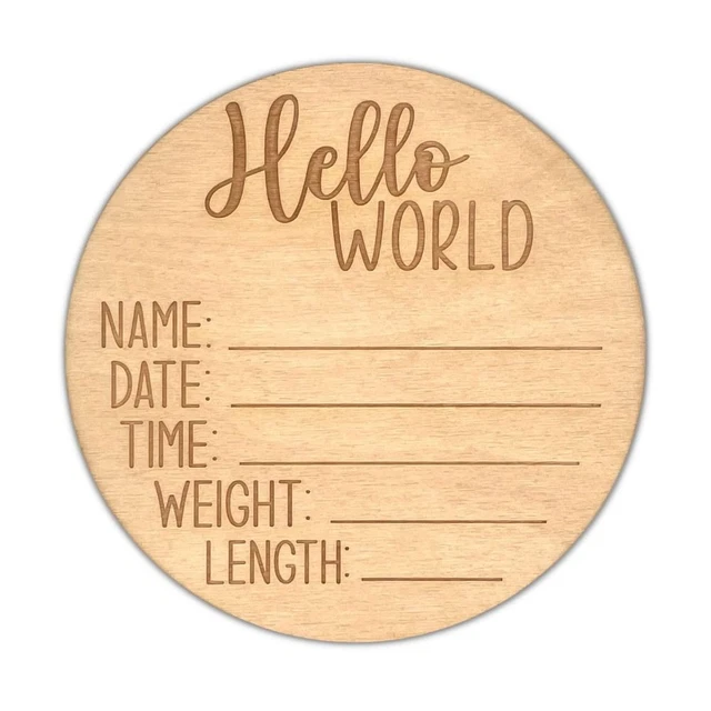 WOODEN BABY ANNOUNCEMENT Sign Hello World Birth Baby Name Plaques $7.28 ...