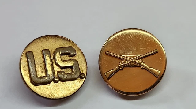 WW2 US ARMY Infantry Branch Brass Enlisted Collar Disk Disc Set ...