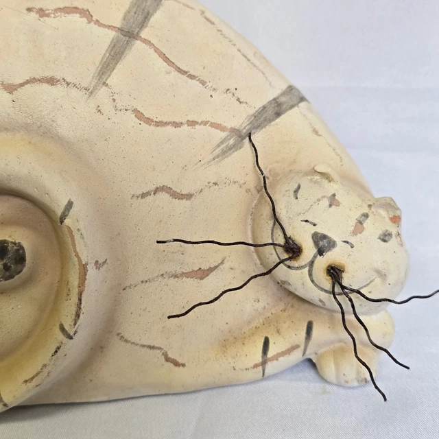 PRIMITIVE POTTERY, FAT Cat Figurine, Folk Art, Wire Whiskers, 6" x 4.5 ...