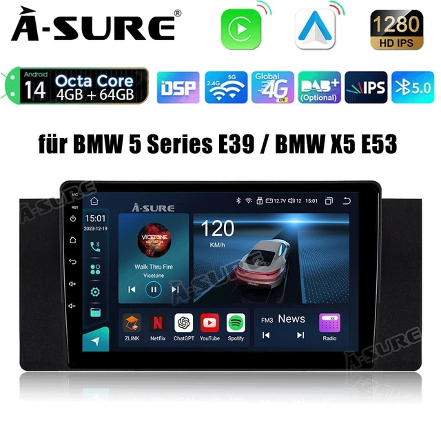 4+64G ANDROID 14 Carplay Autoradio RDS DSP WiFi GPS Navi für BMW 5er E39 X5 E53 EUR 169,68 ...