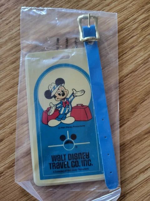 VTG WALT DISNEY LUGGAGE TAG Travel Mickey Mouse Fedora HAT 1980s SEALED ...