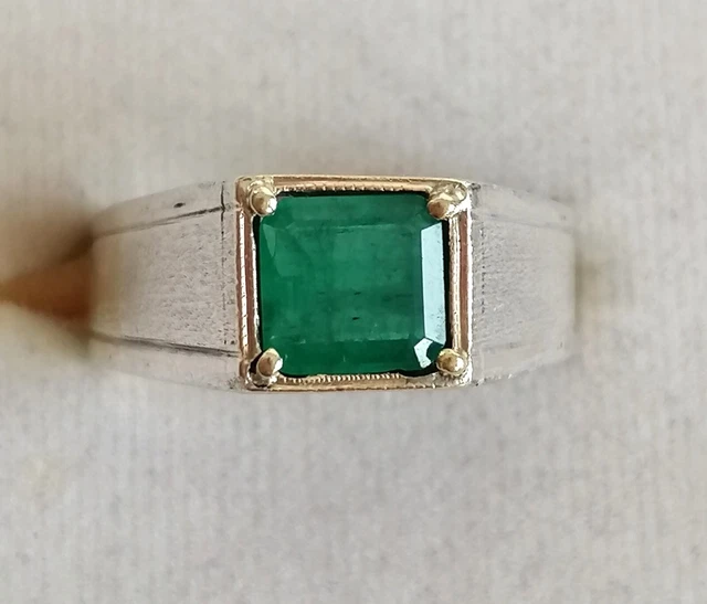 ANTIK RING SILBER 925 Gelbgold 585 mit elegante groß Smaragd,Gr.62,Art ...