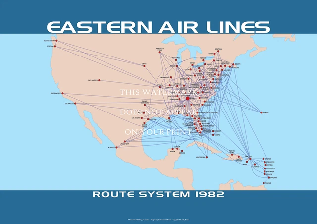 EASTERN AIR LINES 1982 Route System Map A1 Art Print 1982 – 84 x 59 cm ...