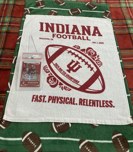 2026 ROSE BOWL Indiana Hoosiers Rally Towel 1/1/26 CHAMPIONS + PSA 9 RC ...