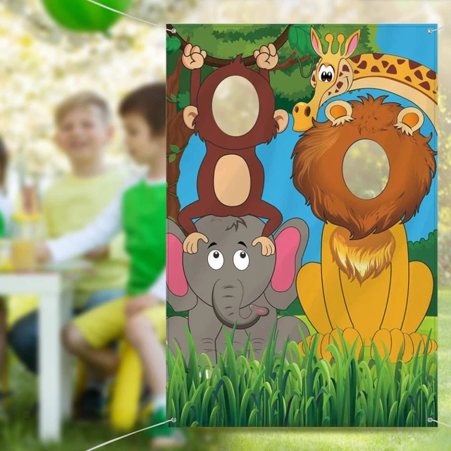 WILD ANIMALS FACE in Hole Game Backdrop Door Banner with 4 M String ...