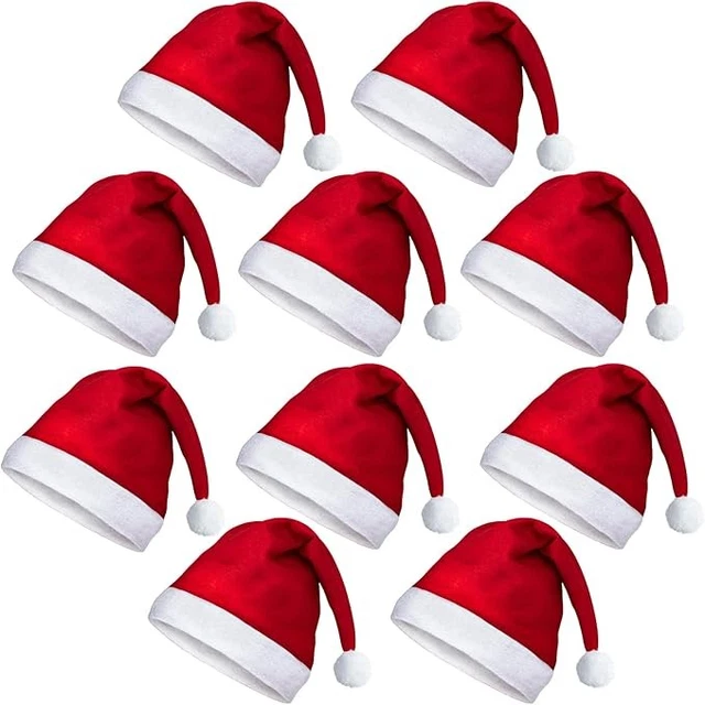 SET OF 10 Classic Red Santa Hats, Christmas Holiday Headwear, One Size ...