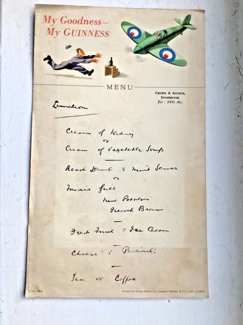 WW2 GUINNESS PUB menu card Gilroy Spitfire £37.10 - PicClick UK