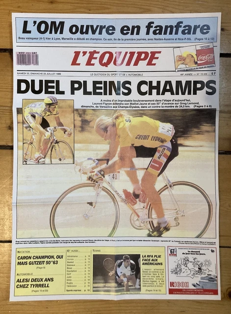 REPRO CYCLING L'EQUIPE Front Page Tour De France 1989 Laurent Fignon ... REPRO CYCLING L'EQUIPE Front Page Tour De France 1989 Laurent Fignon ...