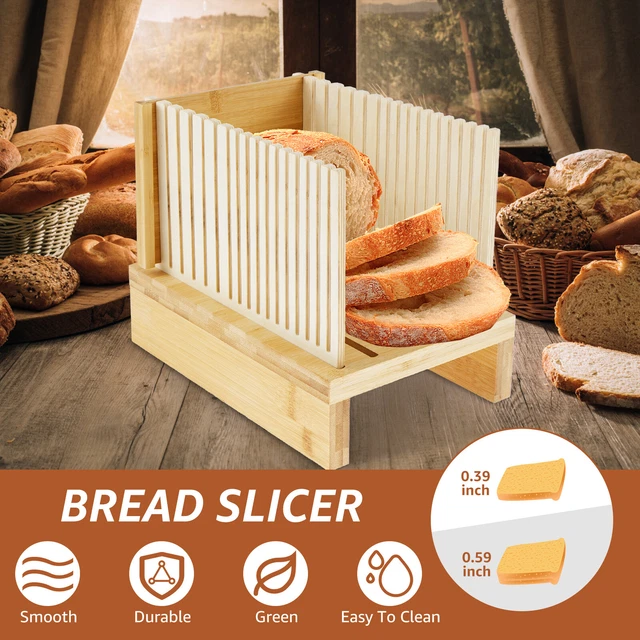 BREAD SLICER BAMBOO Homemade Bread Slicing Guide Foldable Toast Slicer ...
