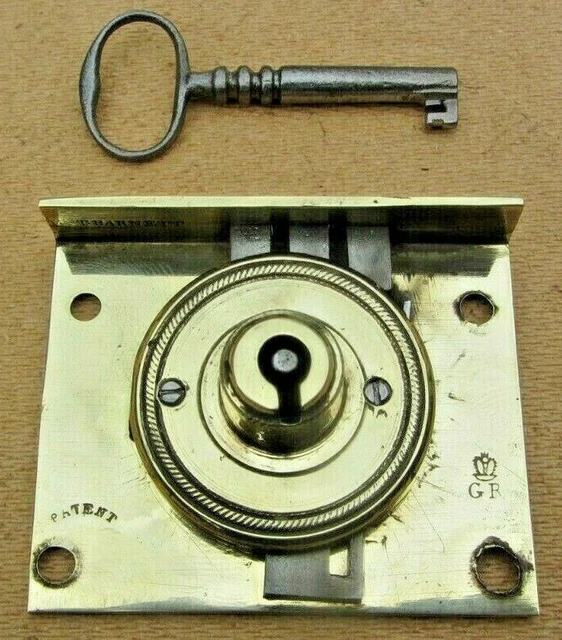 OLD ANTIQUE DRAWER Lock With 1 Working Key 1 Lever Georgian Stamped G R ...