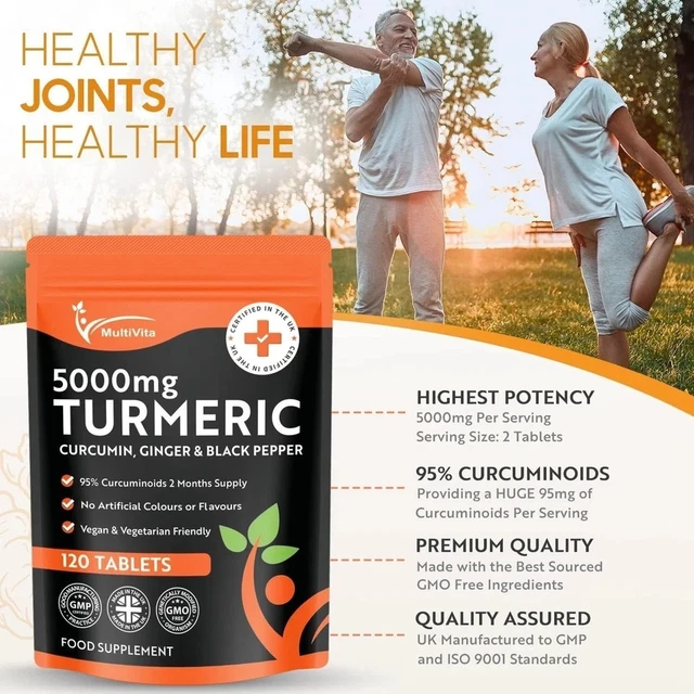 TURMERIC 5000MG 95% Curcumin Supplement with Ginger & Black Pepper ...