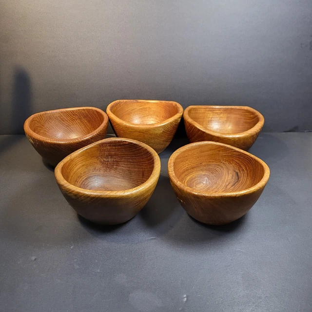 VINTAGE TEAK WOOD Salad Bowls Hand Crafted Genuine Dolphin MCM Teakwood ...