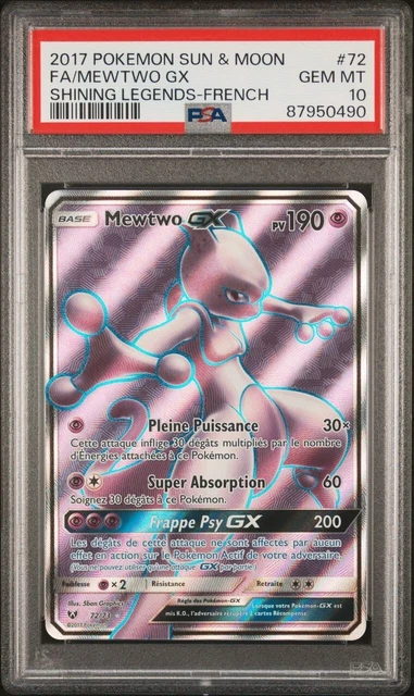MEWTWO GX FULL Art PSA 10 SL Légendes Brillantes 72/73 FR Carte Pokemon ...