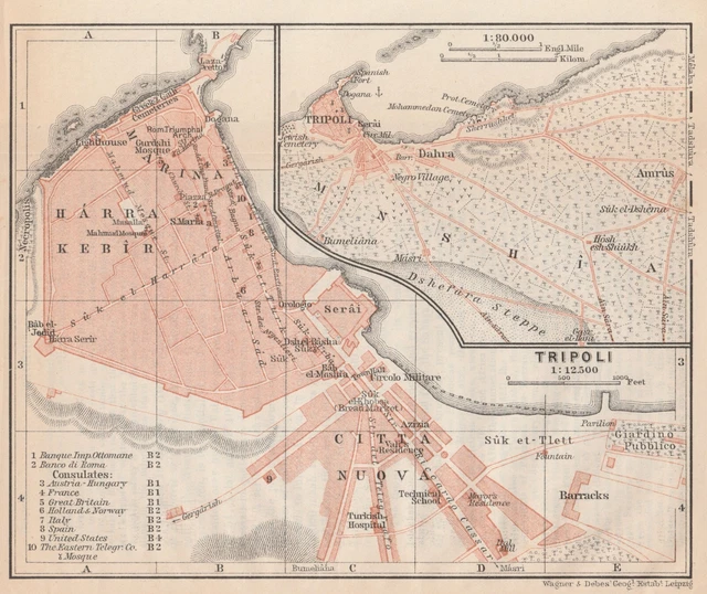 TRIPOLI LIBYA ORIGINAL city plan map 1909 طرابلس £14.68 - PicClick UK