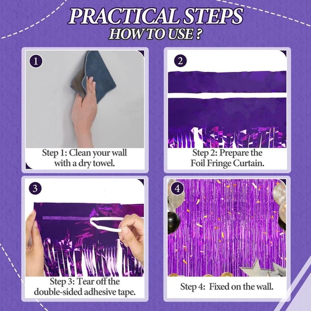 3.3X8.2 FEET FOIL Fringe Backdrop, 3 Pack Tinsel Curtains, Purple Party ...