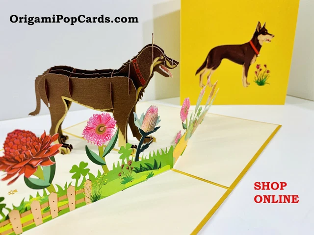 ORIGAMI POP CARDS Australian Kelpie Country Dog 3D Pop Up Greeting Card ...